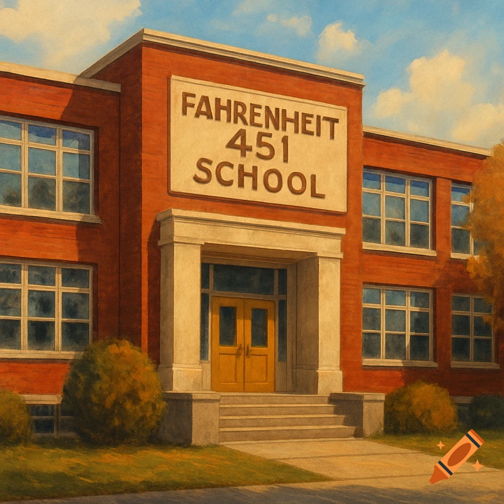 Painterly facade of a brick building with white columns, stairs, and ...