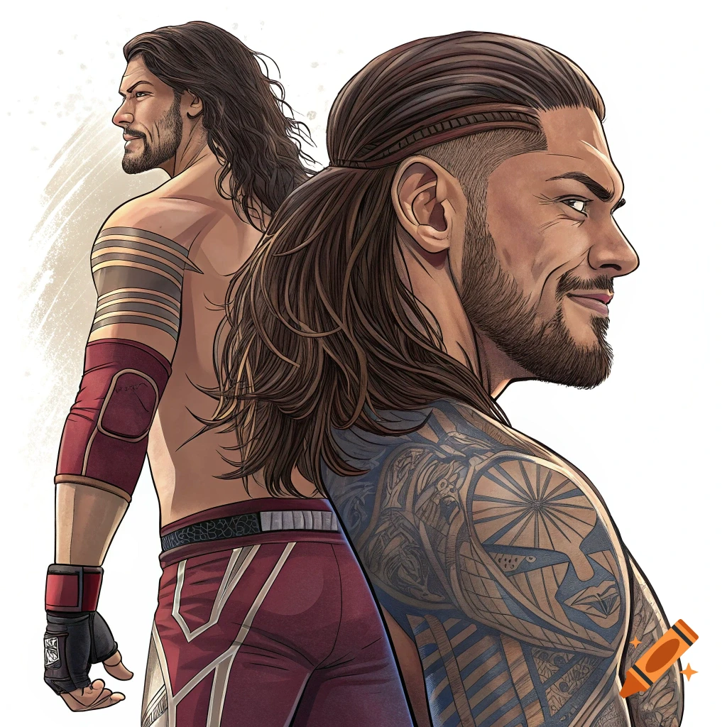 Composite image of Jey Uso's body, Randy Orton's butt, AJ Styles' hair ...