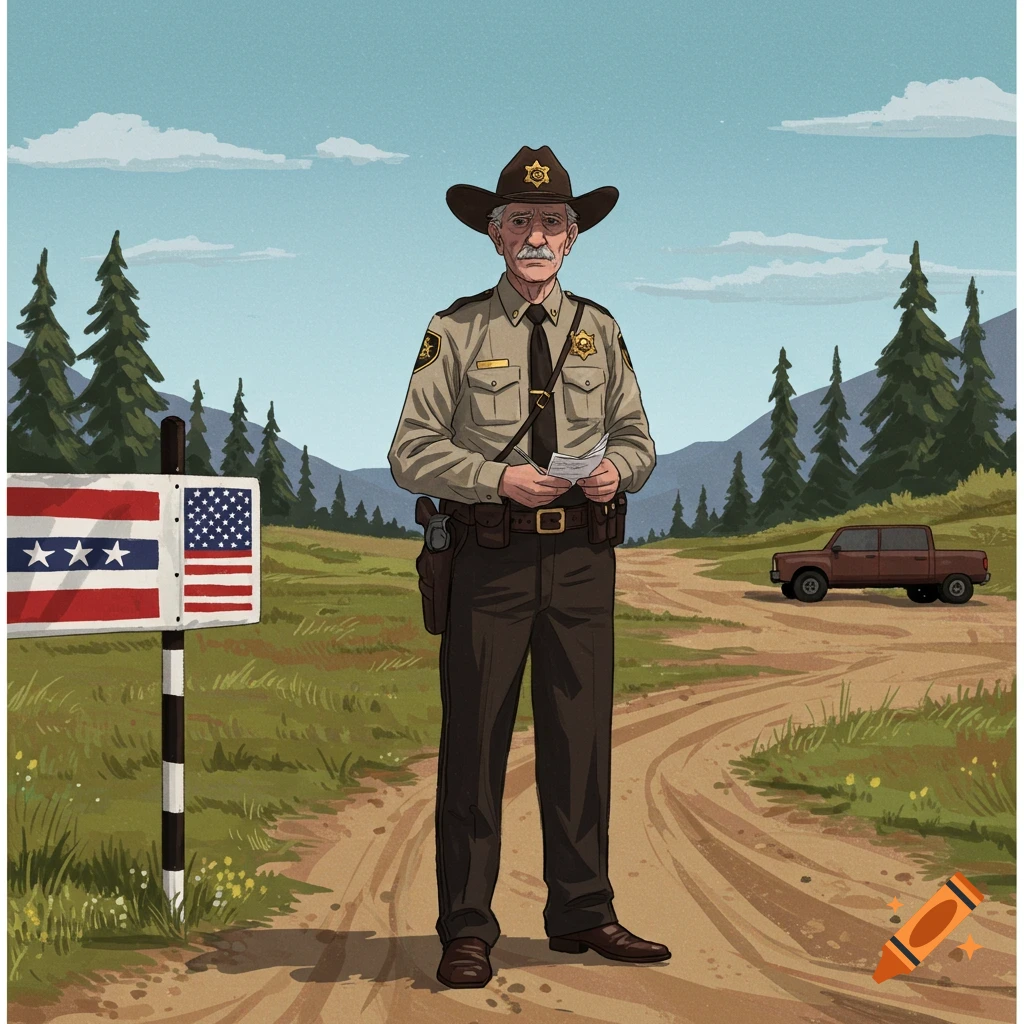 Drawing of an American border guard with cowboy stance on Craiyon
