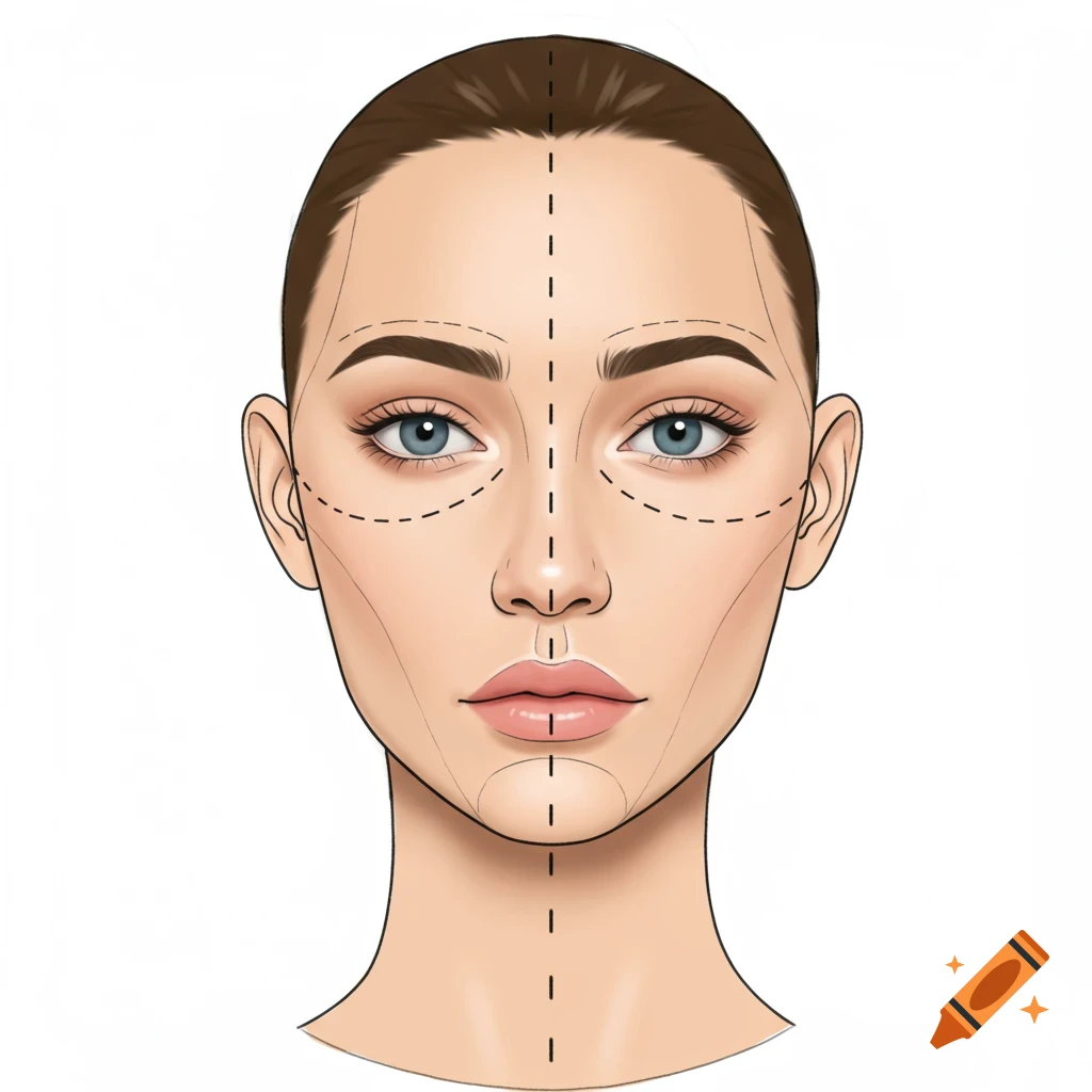 Stylized illustration of a woman's face with facial proportion lines on ...