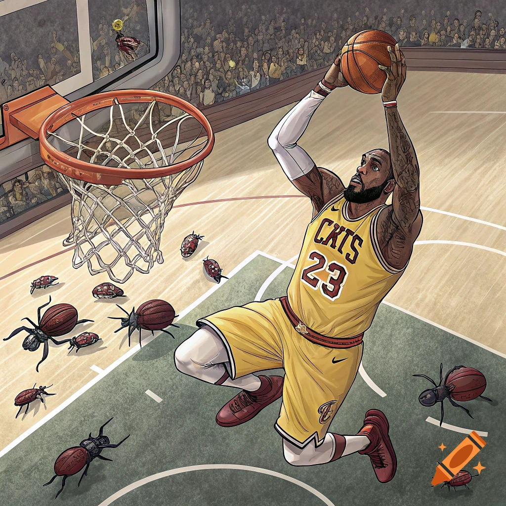 Illustration of Shrek dunking on LeBron James during a basketball game ...