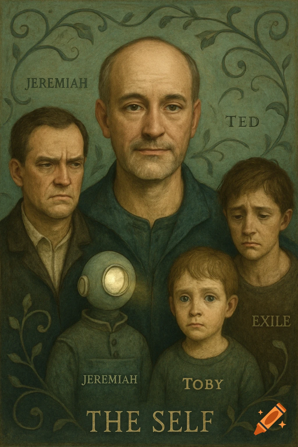 Photorealistic family portrait of inner self characters in medieval ...