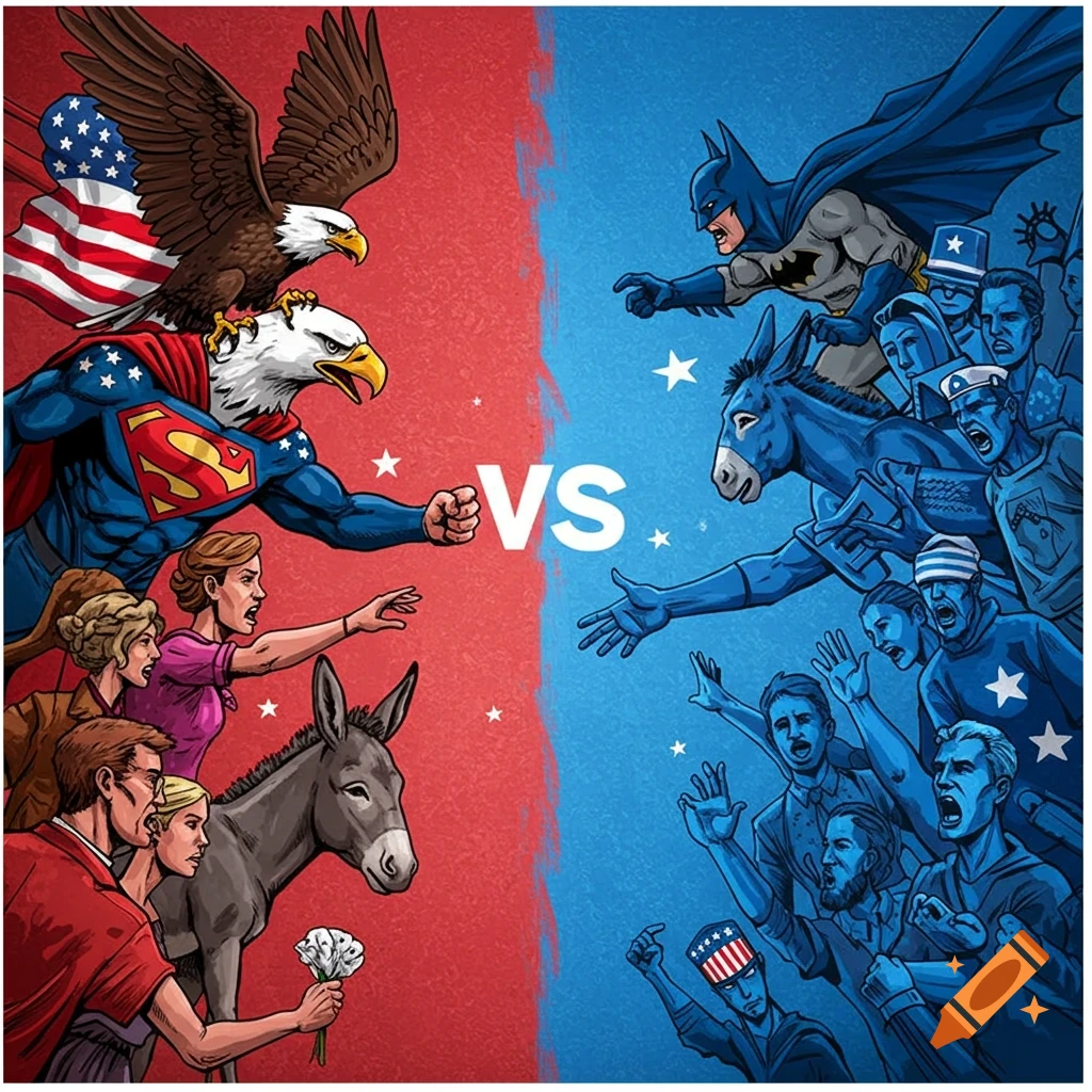 Political cartoon of Republican elephant and Superman vs Democratic ...