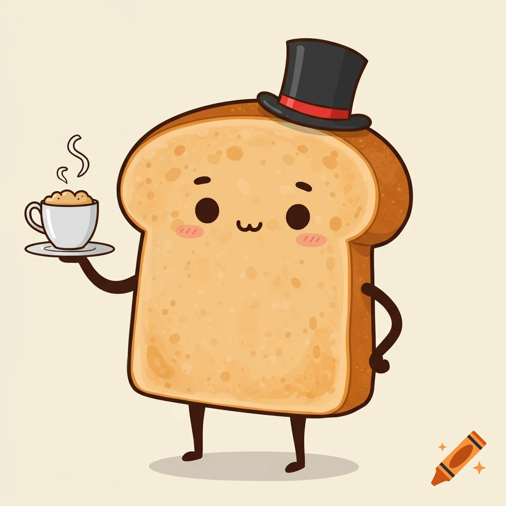Cartoon toast with top hat being polite on Craiyon