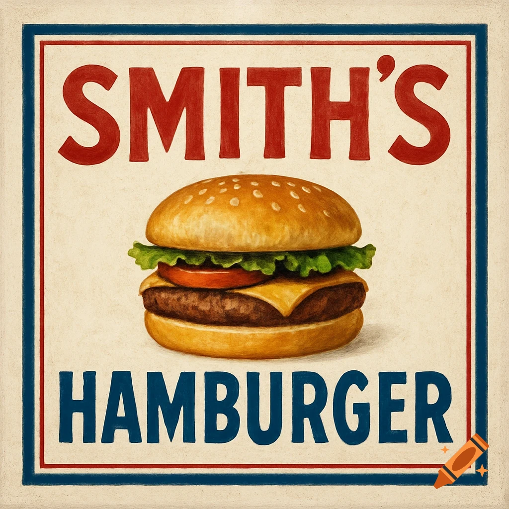 Smith's Hamburger sign in red, white, and blue colors for advertising ...