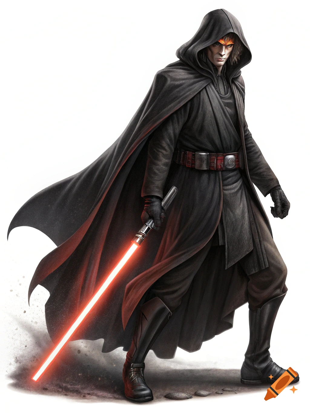 Evil Luke Skywalker in Sith robes with red lightsaber on Craiyon