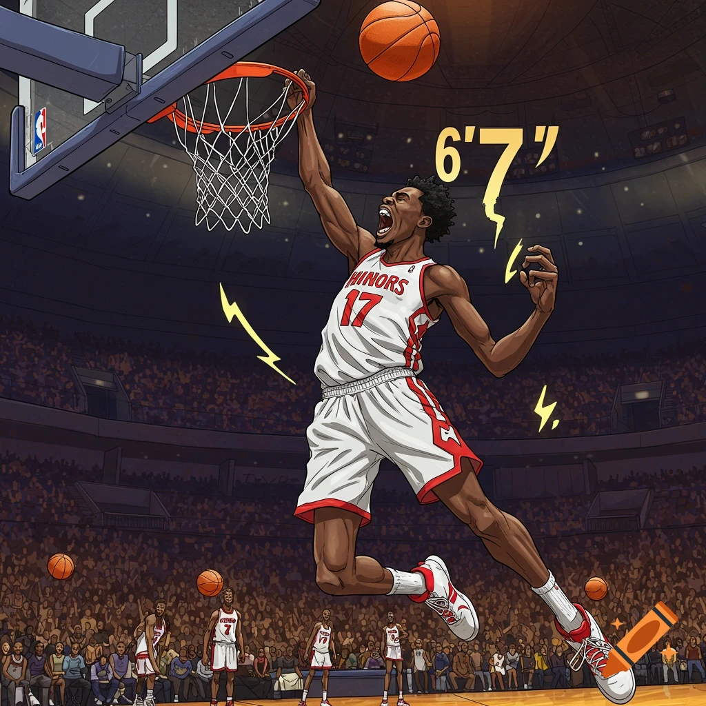 A basketball player dunks the ball into the hoop during a game, with ...