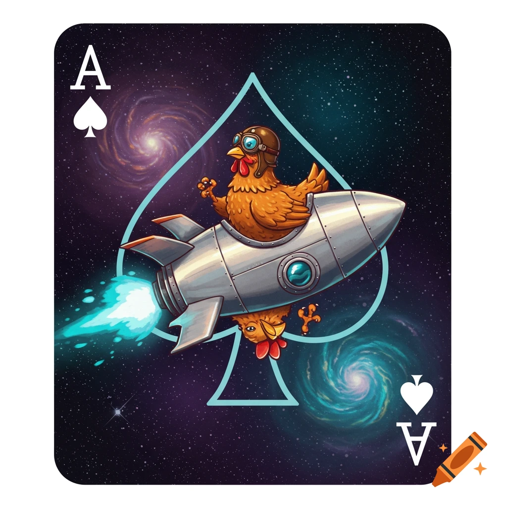 Illustration of an Ace of Spades playing card featuring a chicken in a ...