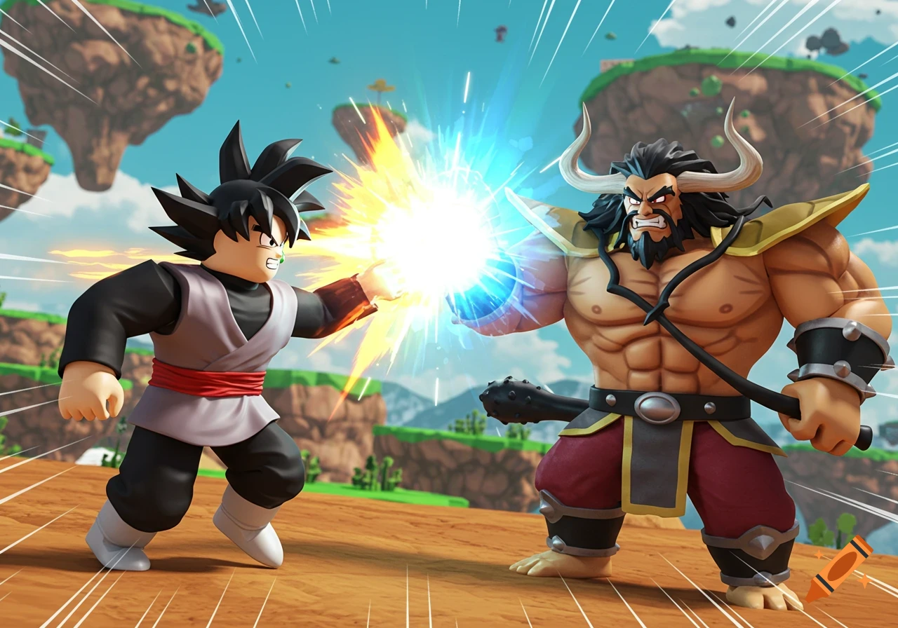Goku Black and Kaido epic fight in Roblox style on Craiyon
