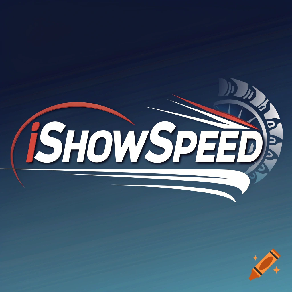 A logo with the text iShowSpeed and a figure on a racing flag motif. on Craiyon