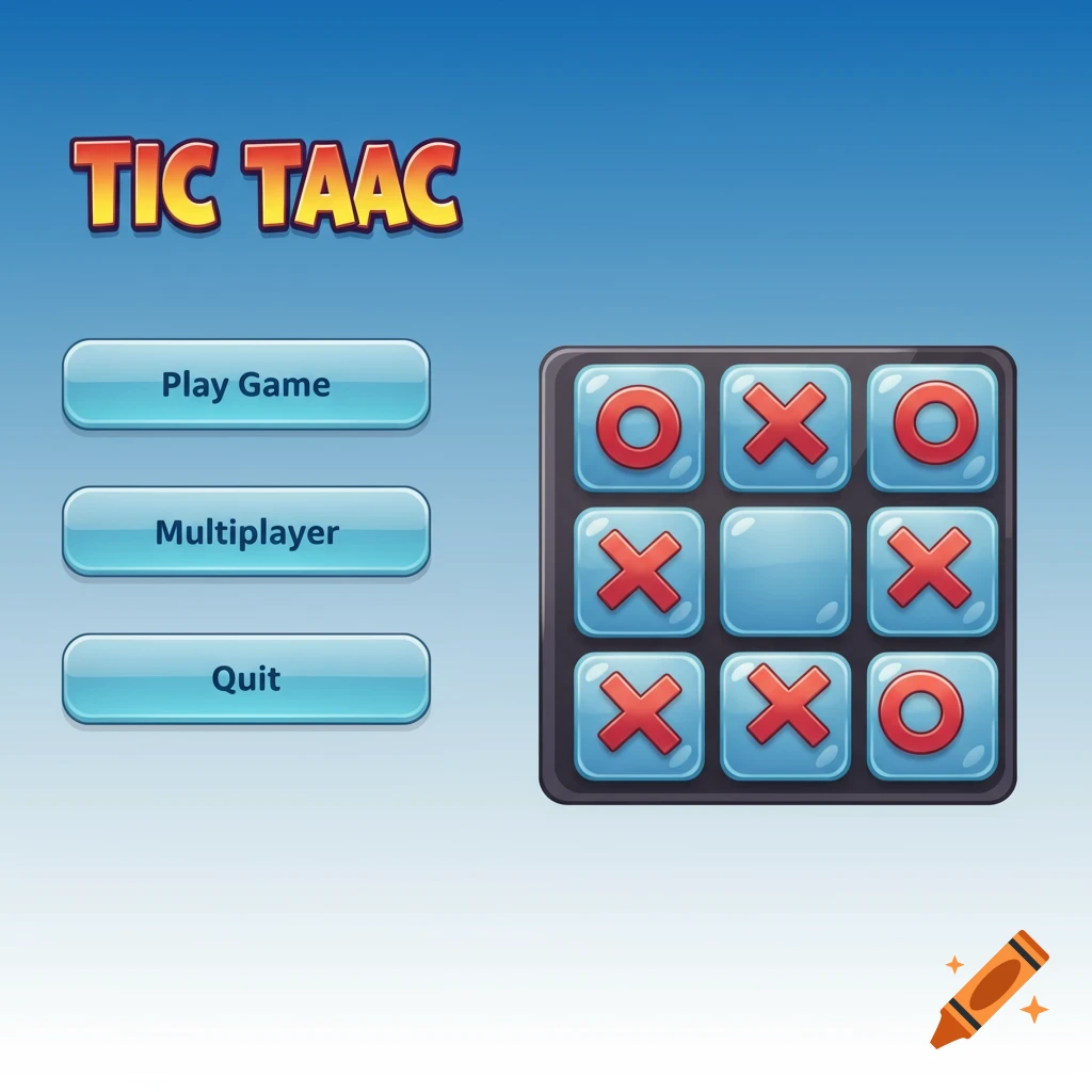 Tic Tac Toe game menu screen with modern UI on Craiyon