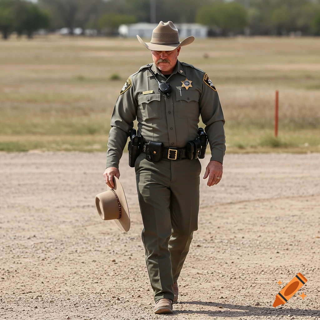 Texas DPS trooper quitting with cowboy hat in hand on Craiyon