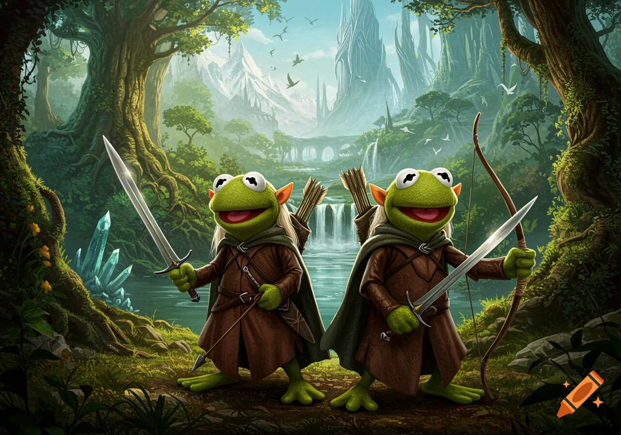 Muppet frogs as elves from Lord of the Rings on Craiyon