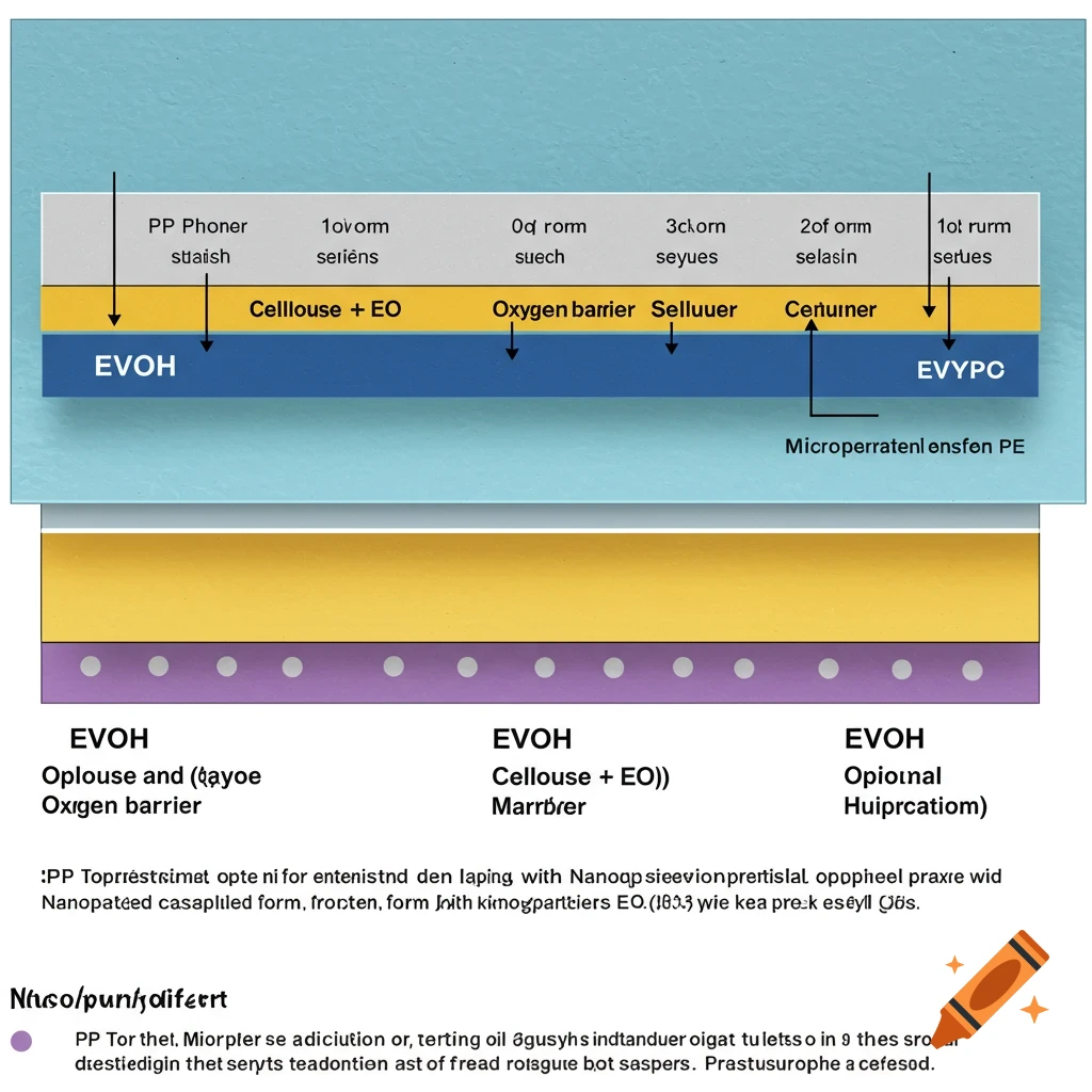 Diagram of material layers with EVOH and cellulose on Craiyon