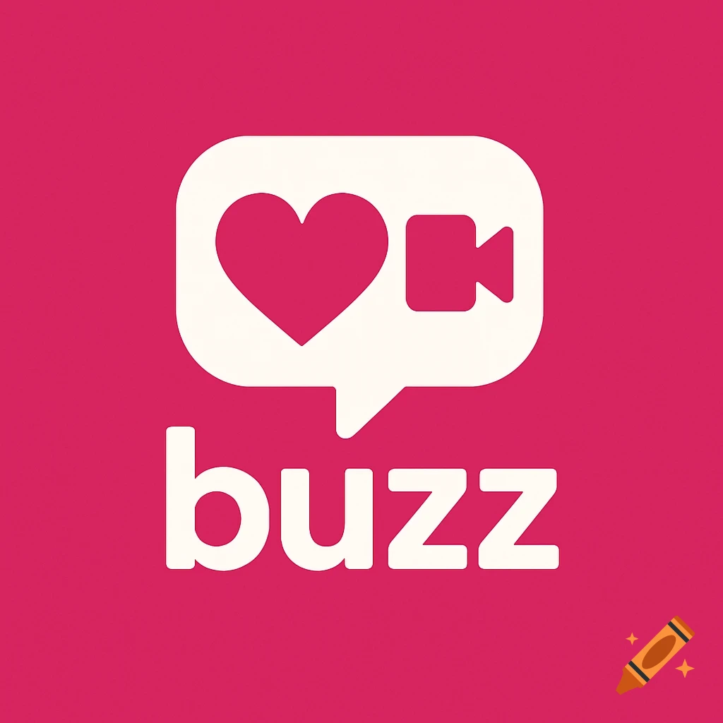 Logo for the app Buzz with a red speech bubble containing a heart and ...