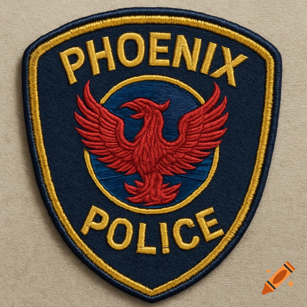 An embroidered patch for the Phoenix Police Department with a red ...