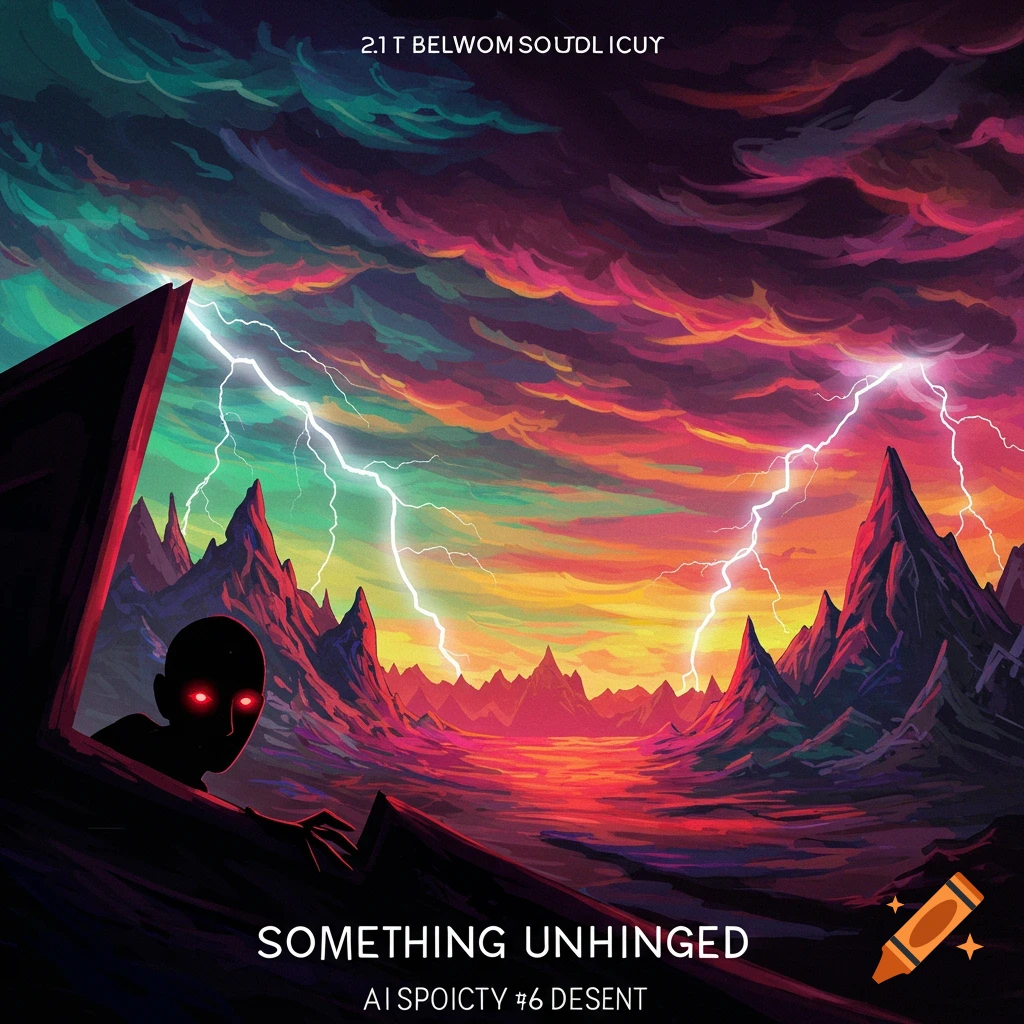 Cover art for podcast called “something unhinged” on Craiyon