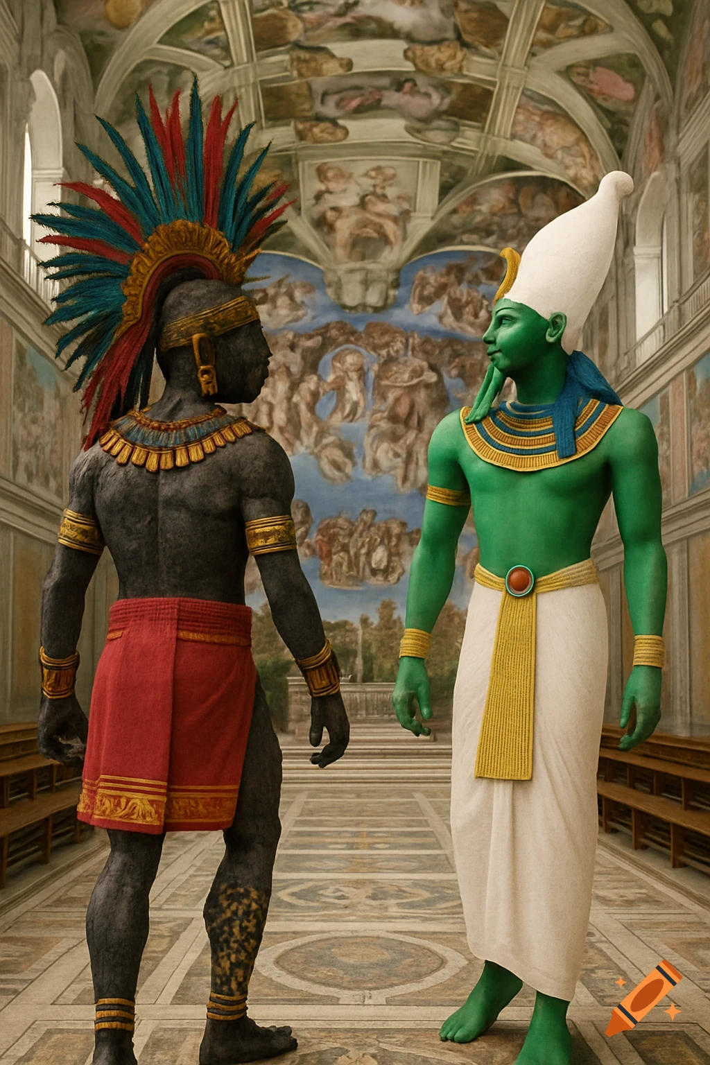 Aztec god Tezcatlipoca and Egyptian god Osiris in the Sistine Chapel on ...