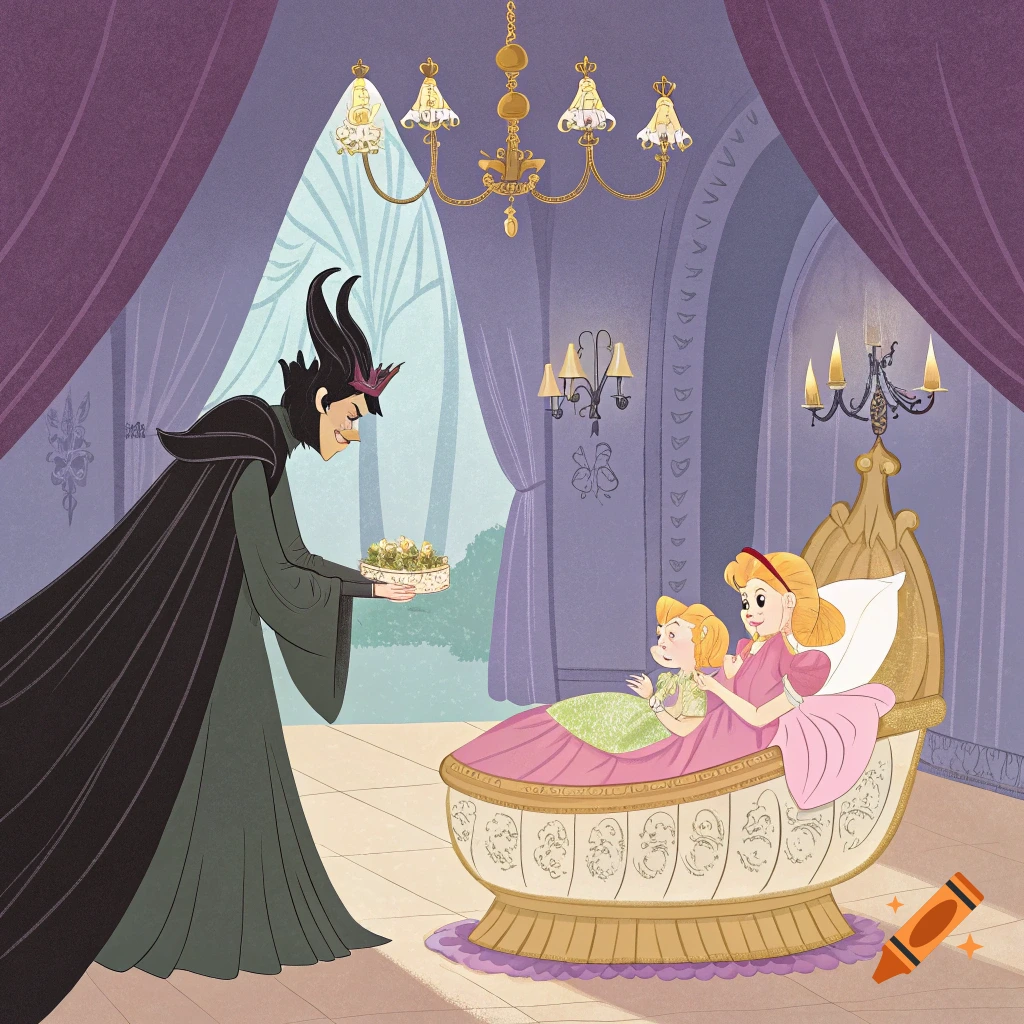 Princess Aurora's christening, cursed by Maleficent, indie drawing on ...