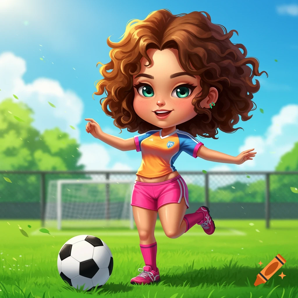 Little girl playing soccer on Craiyon