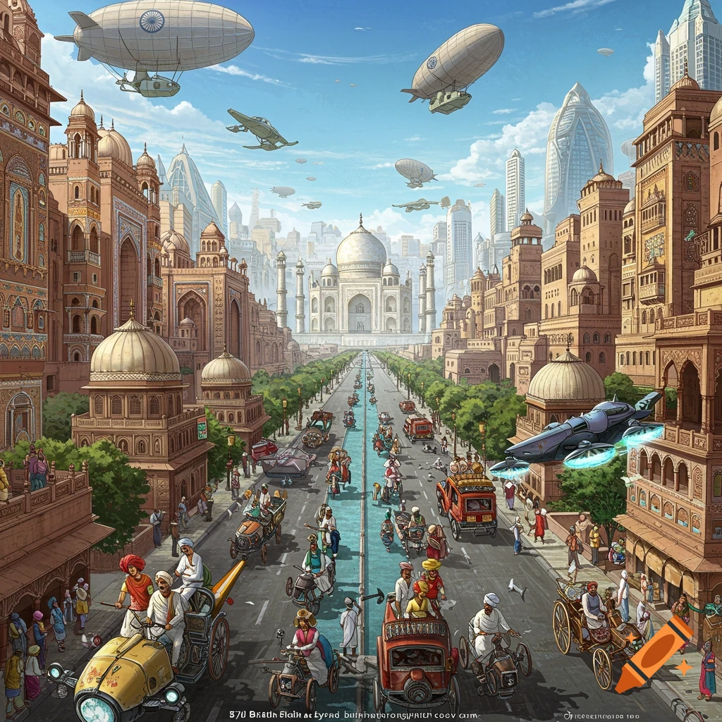 An ancient city scene featuring elephants and people. on Craiyon