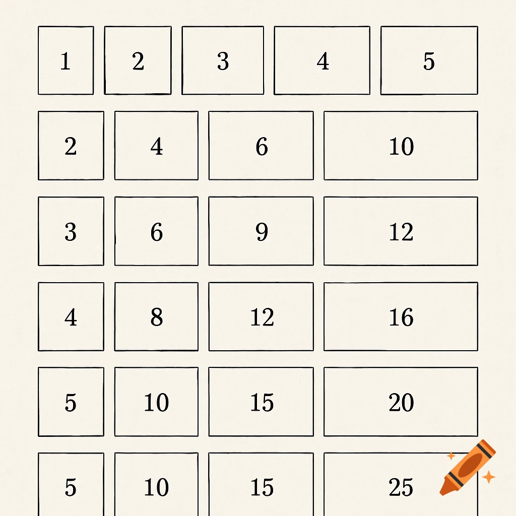 Collection of rectangles with areas from 1 to 25 units on Craiyon