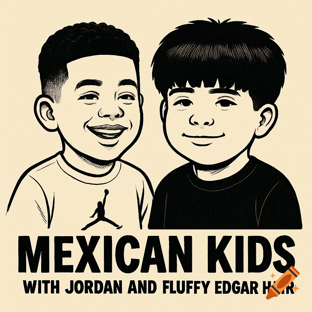 Mexican kids with Jordan and fluffy Edgar hair logo on Craiyon