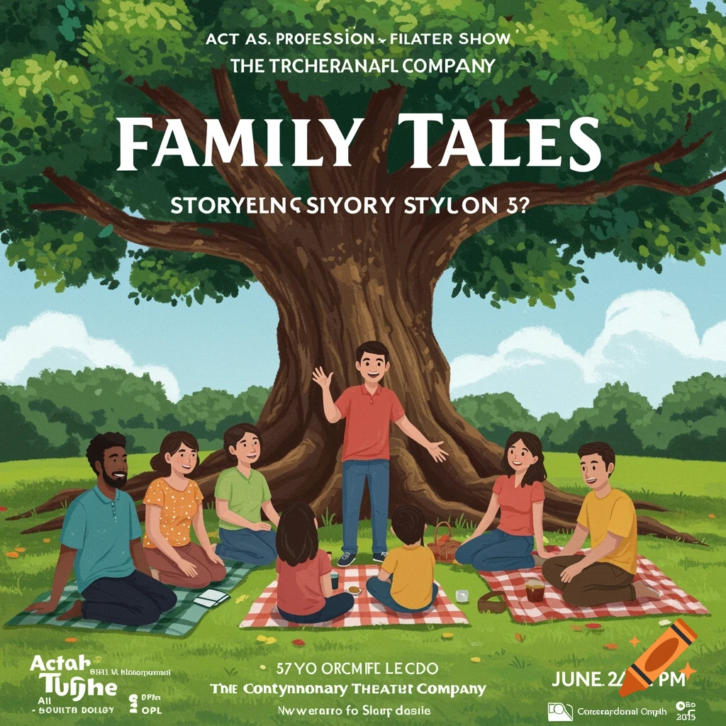 Poster mockup for 'Family Tales' storytelling show featuring a tree ...