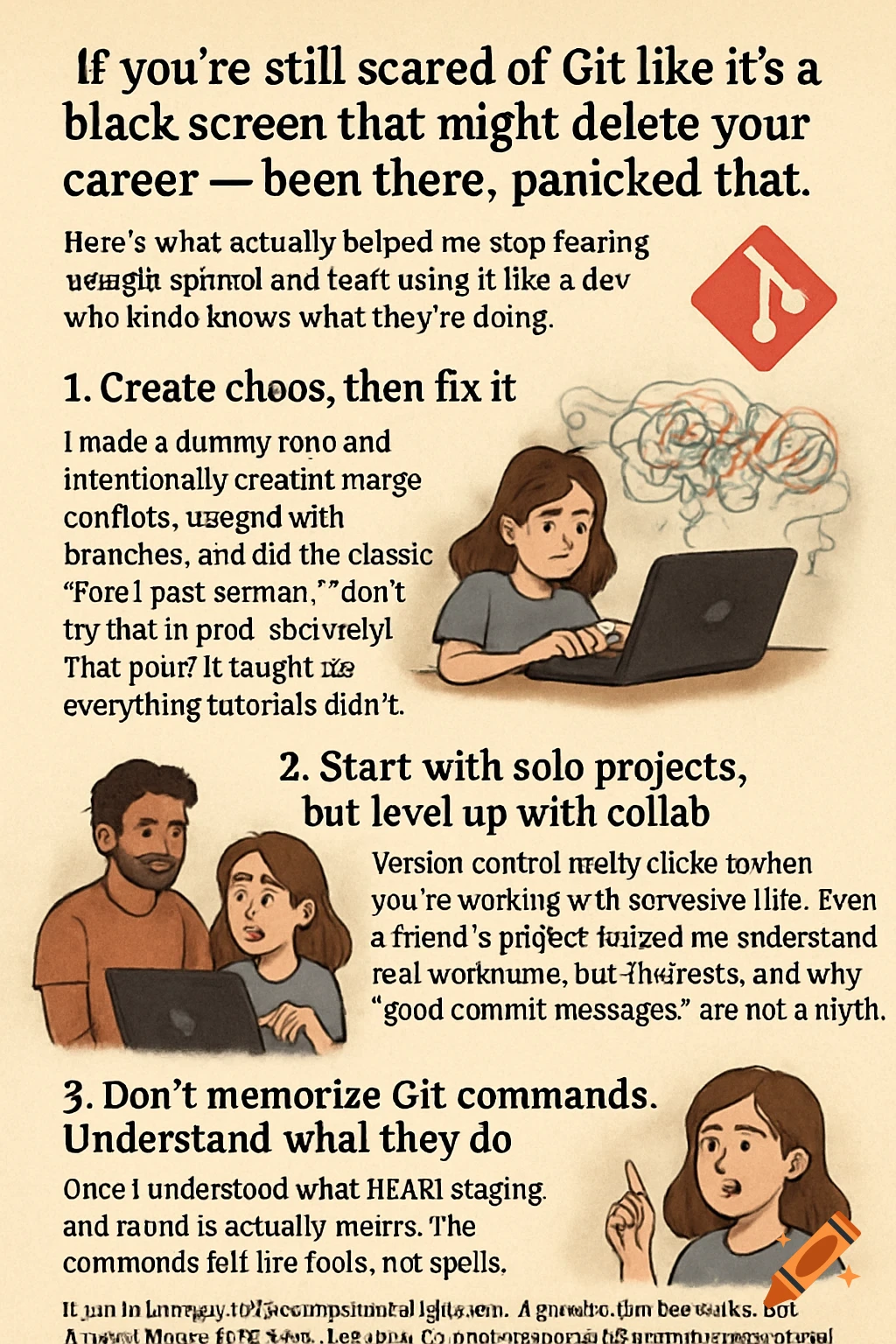 Git learning tips and coding journey. on Craiyon