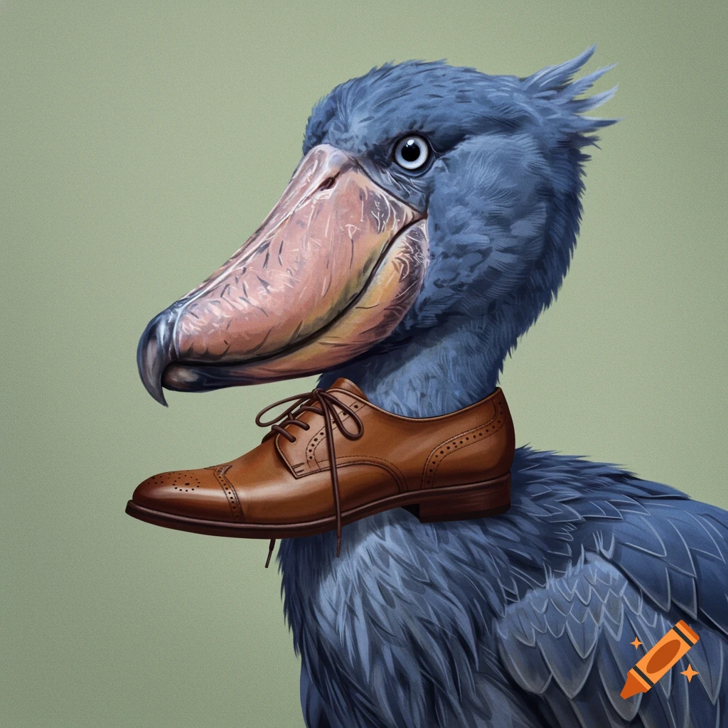 A shoebill with a bill resembling a stitched shoe. on Craiyon