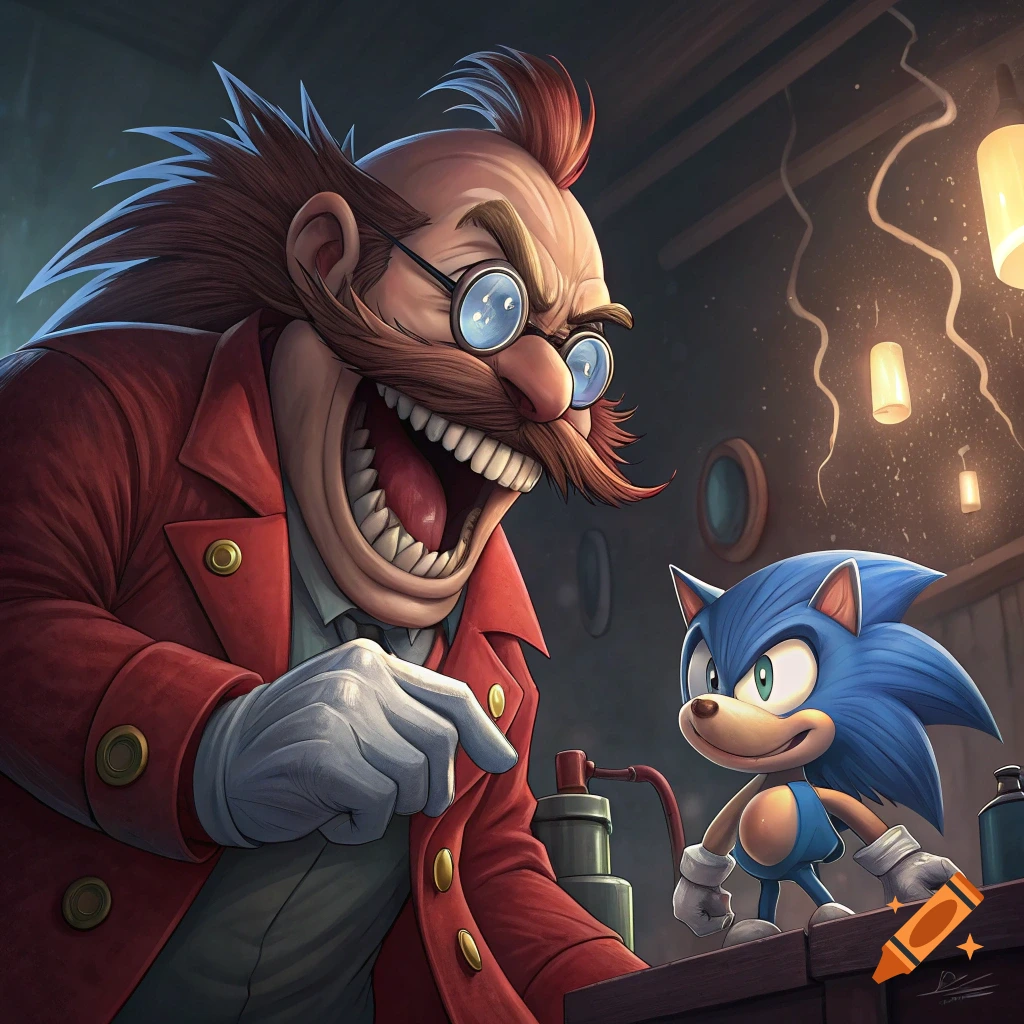 A red-faced and furious Dr. Robotnik in his lab. on Craiyon