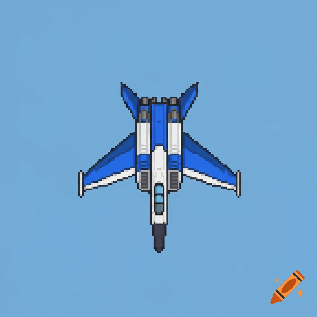 Top-down pixel art of a black and red jet fighter on Craiyon