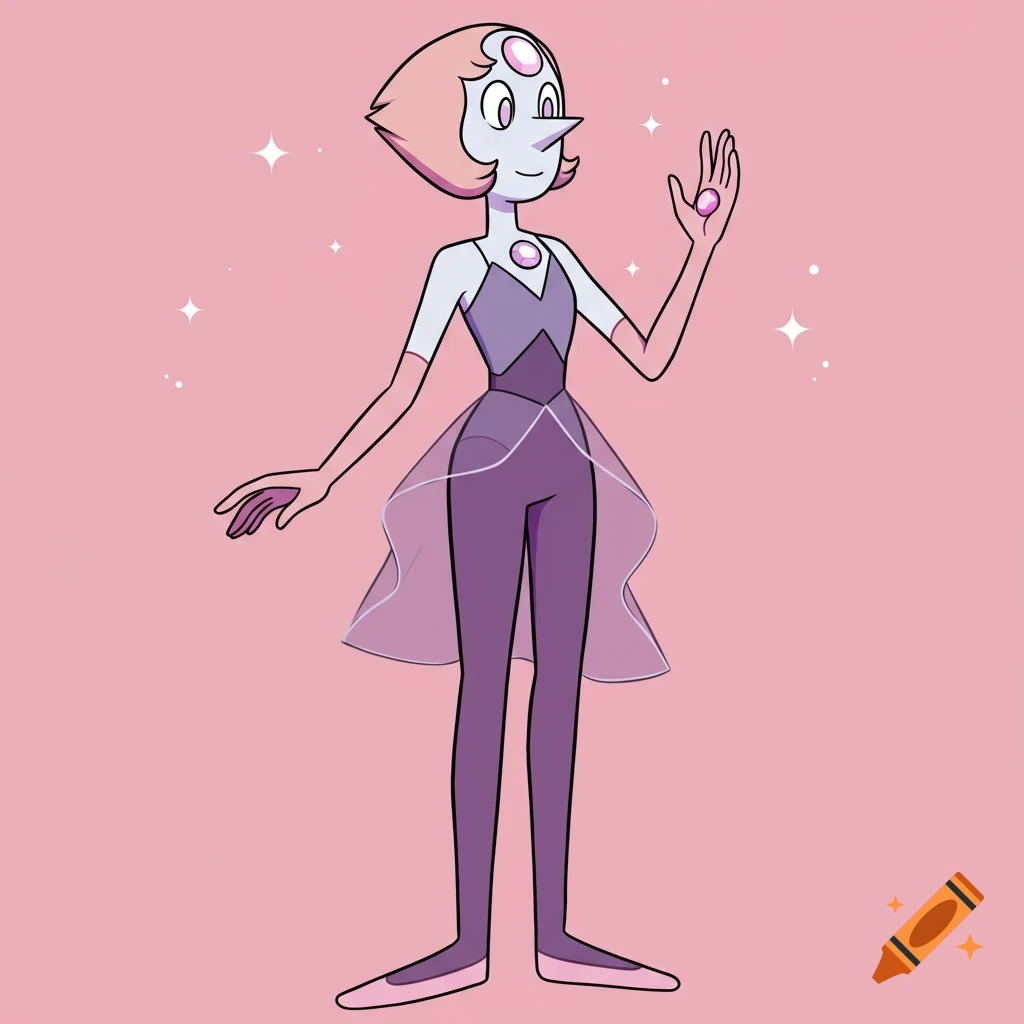 Cartoon character, a light blue Pearl from Steven Universe, stands ...