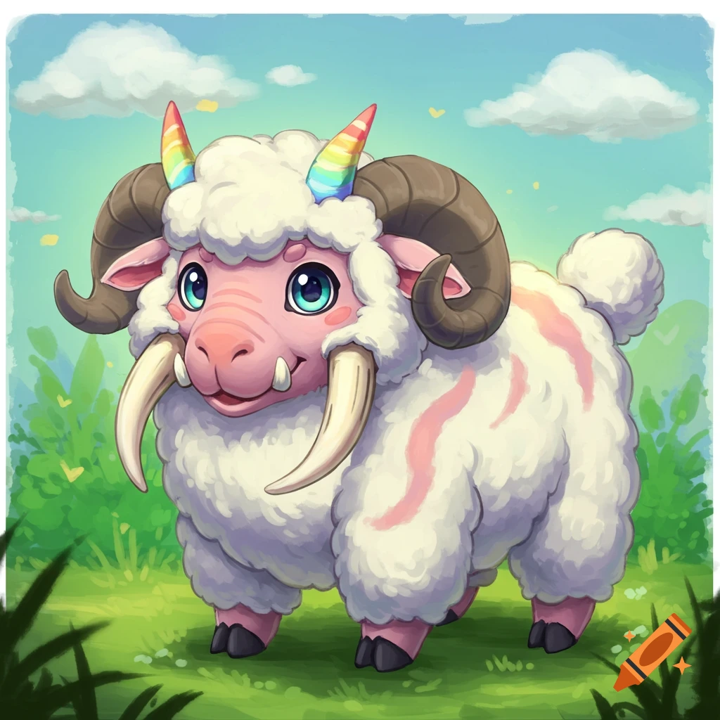 A red and yellow bull creature in the style of Pokemon stands in a ...