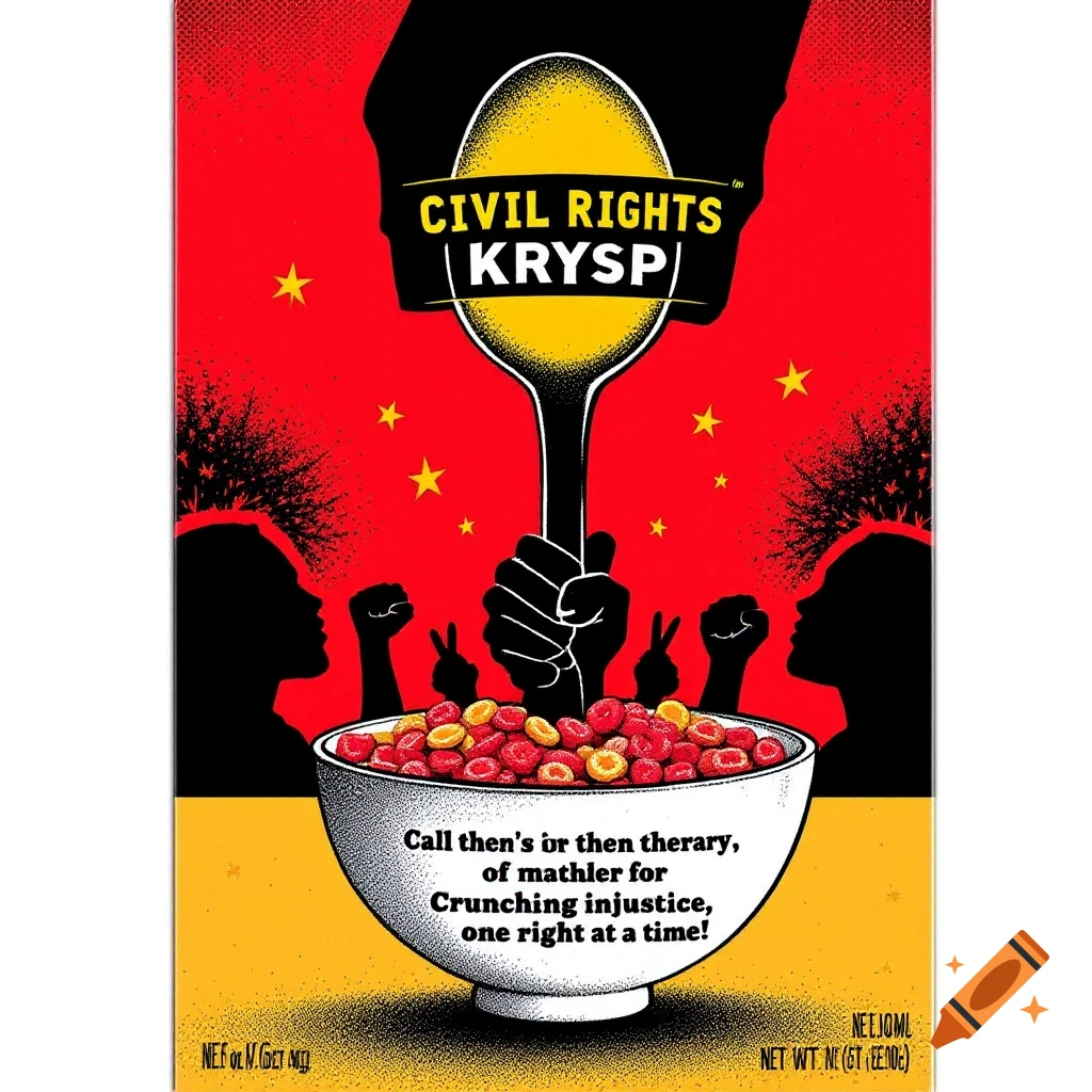 Civil Rights themed cereal box illustration on Craiyon