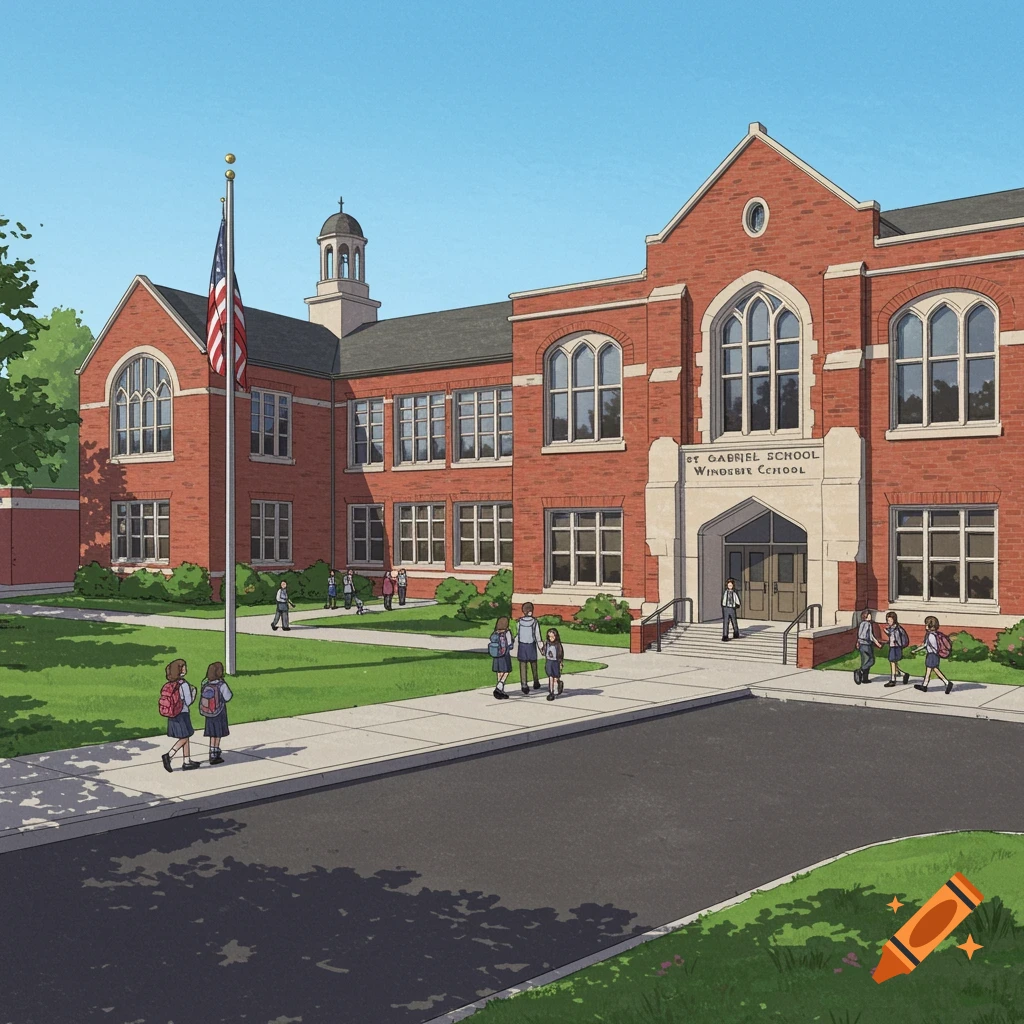 Vibrant illustration of Thomas Worthington High School, a brick and ...