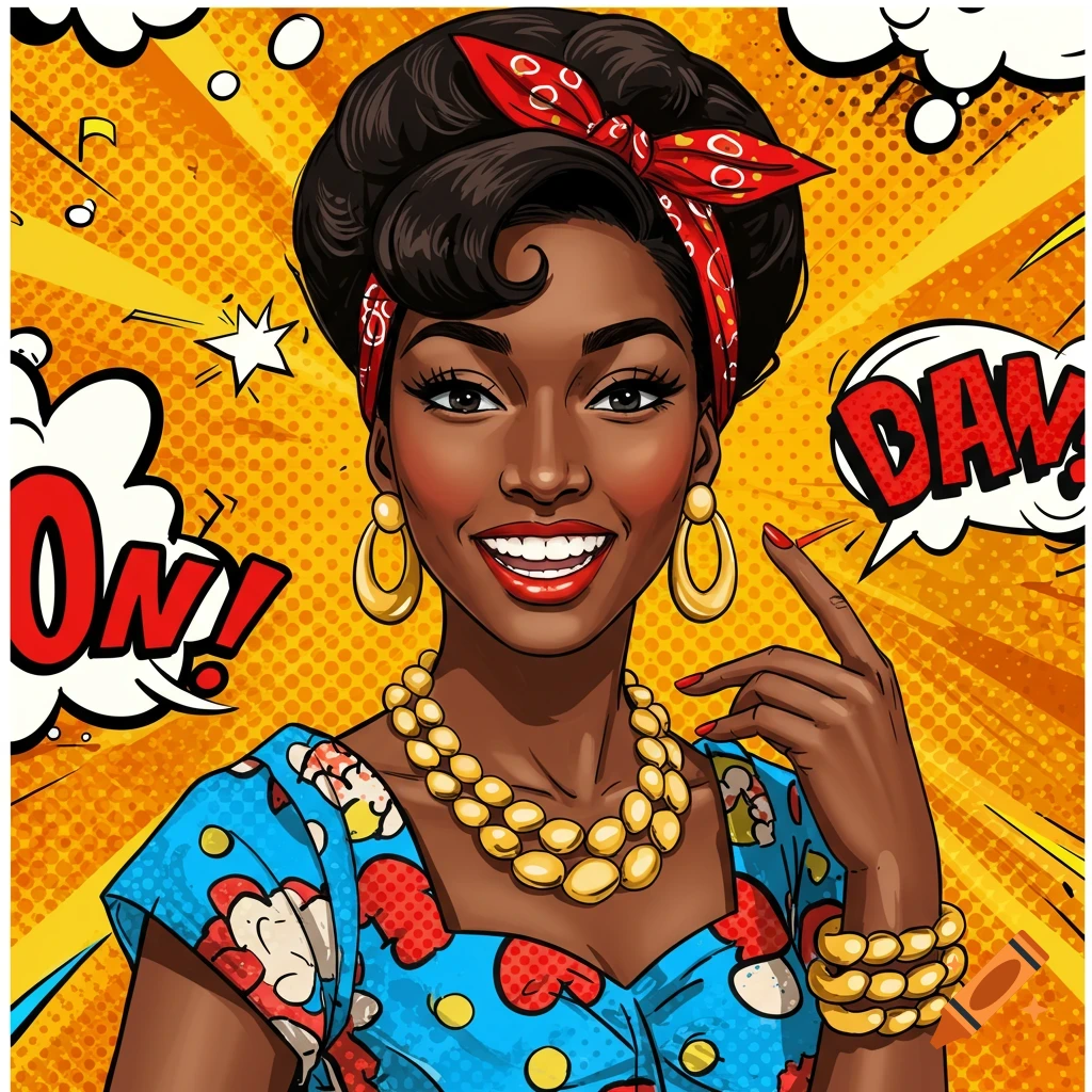 Pop art illustration of a woman shouting 'YO!' in a speech bubble on Craiyon