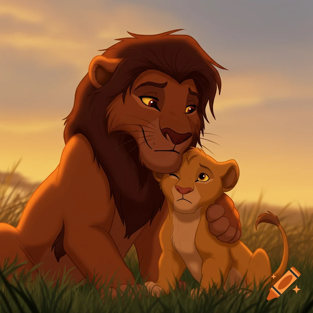 A muscular anthropomorphic lioness in a red bikini shows her arm to a ...