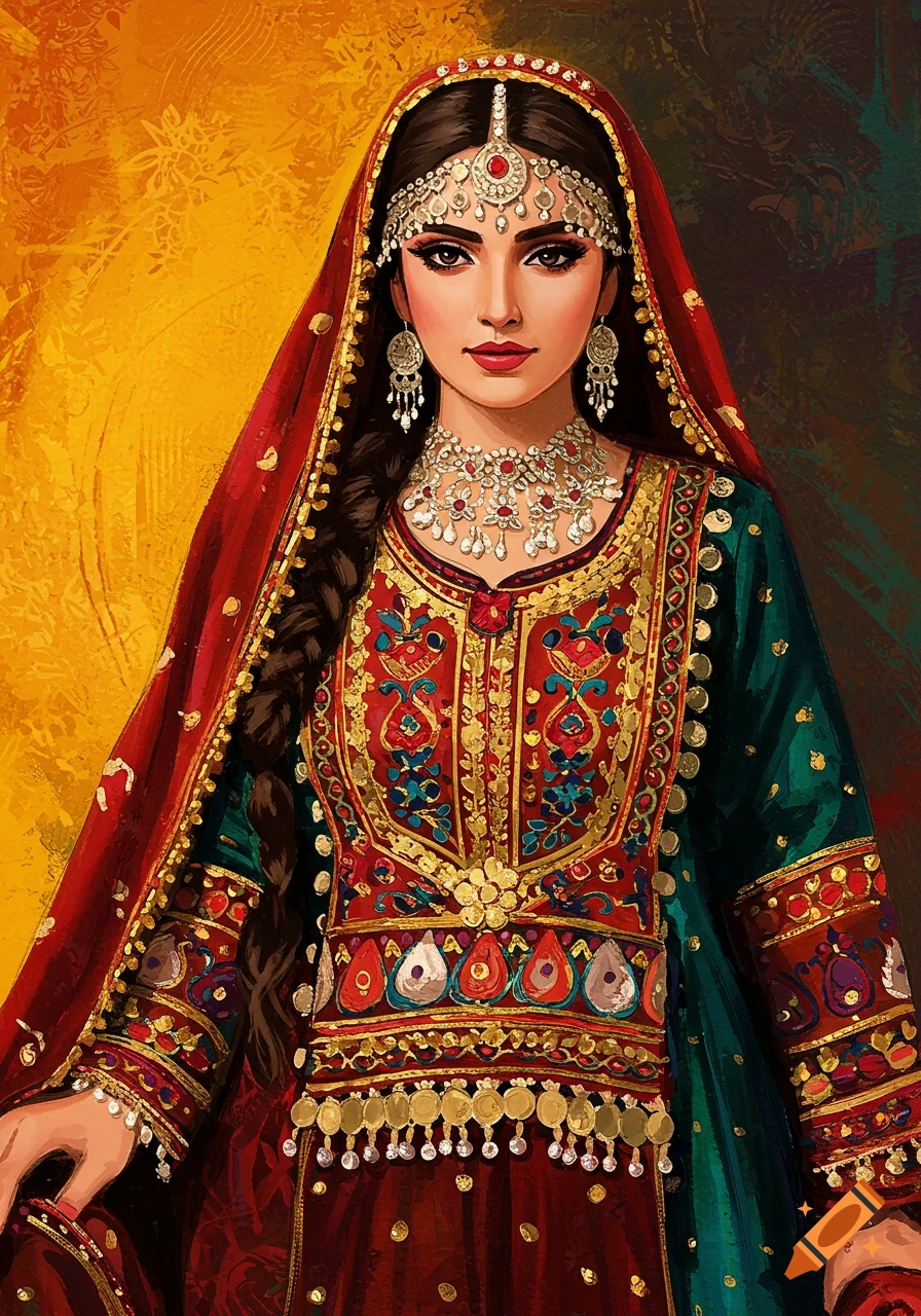 Abstract poster of Gilani women's traditional dress on Craiyon