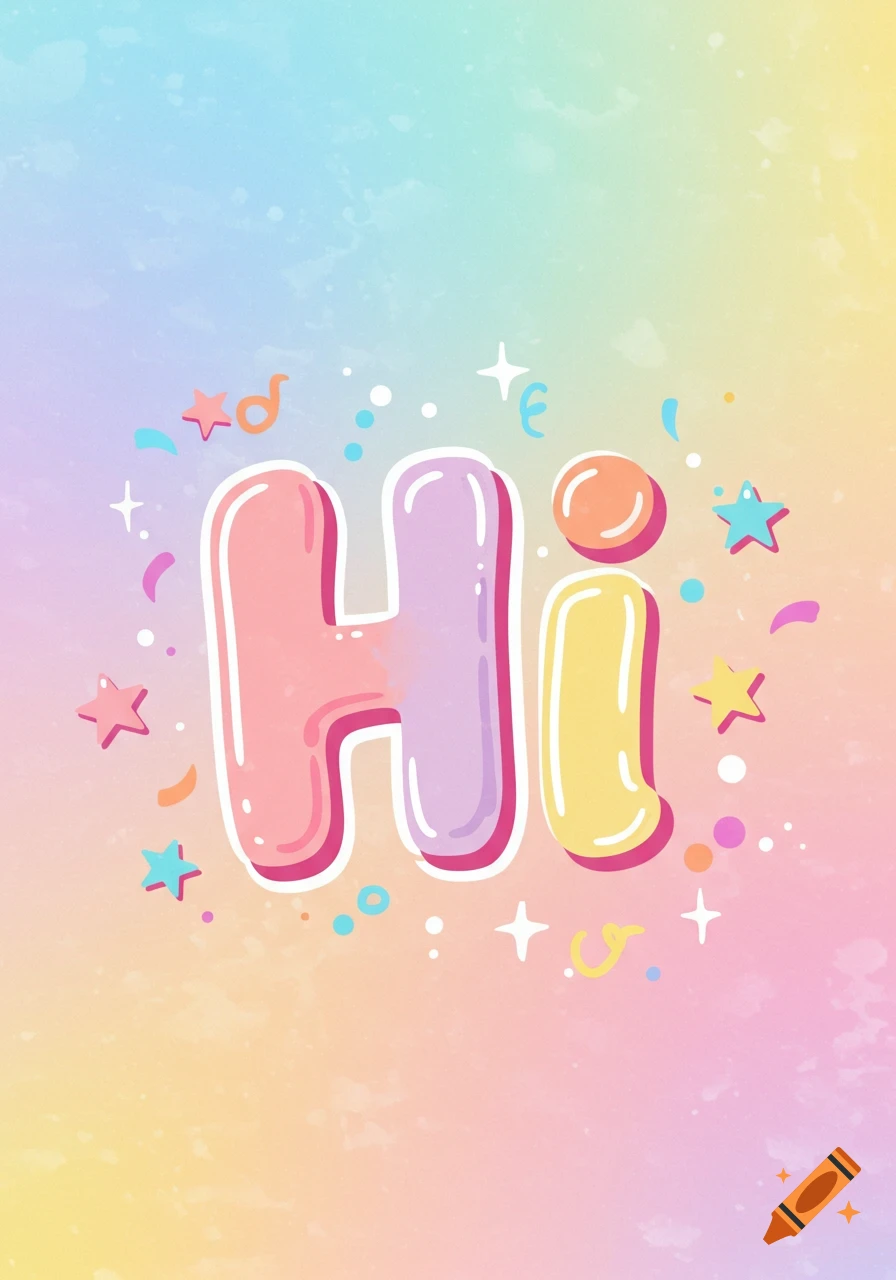 The word Hi in colorful bubbly letters on a pastel background with ...