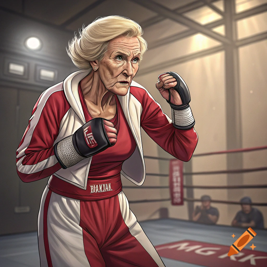 Photorealistic portrait of a female boxer in a red and white uniform in ...