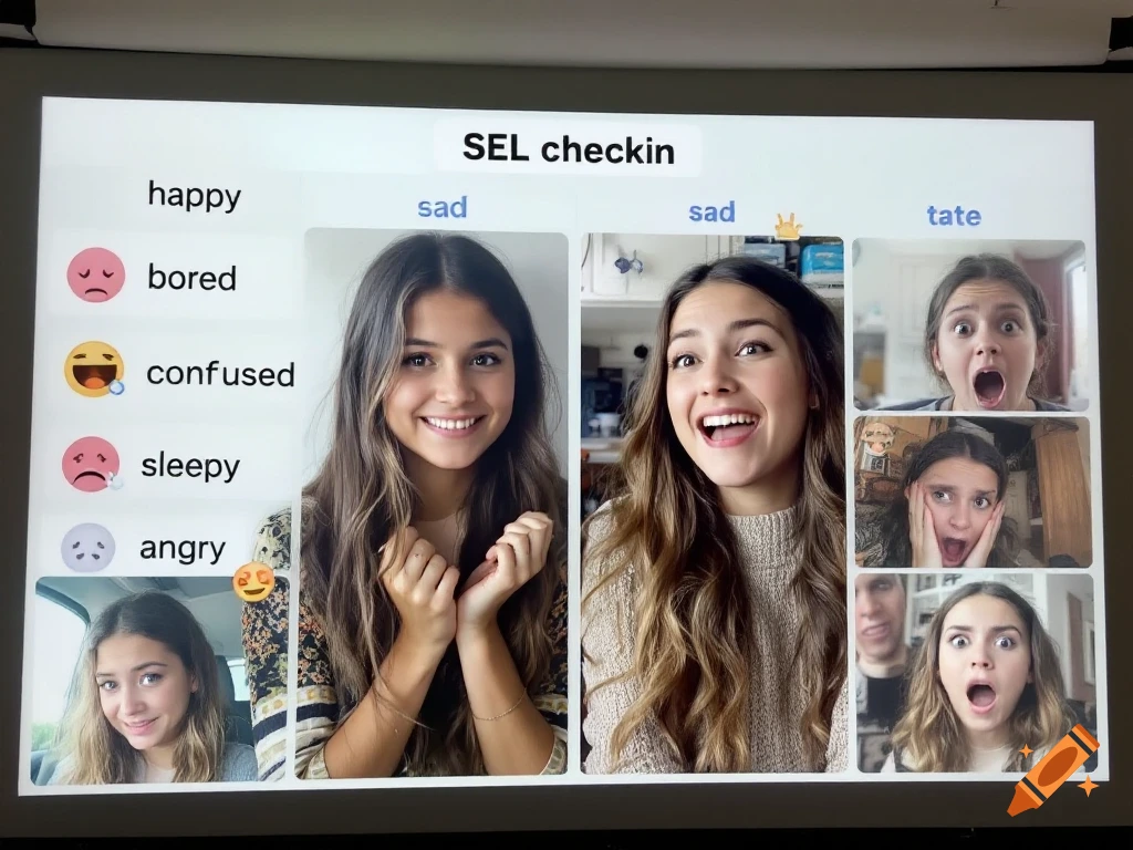 SEL check-in slide with photos of Olivia Rodrigo and Tate McRae showing ...