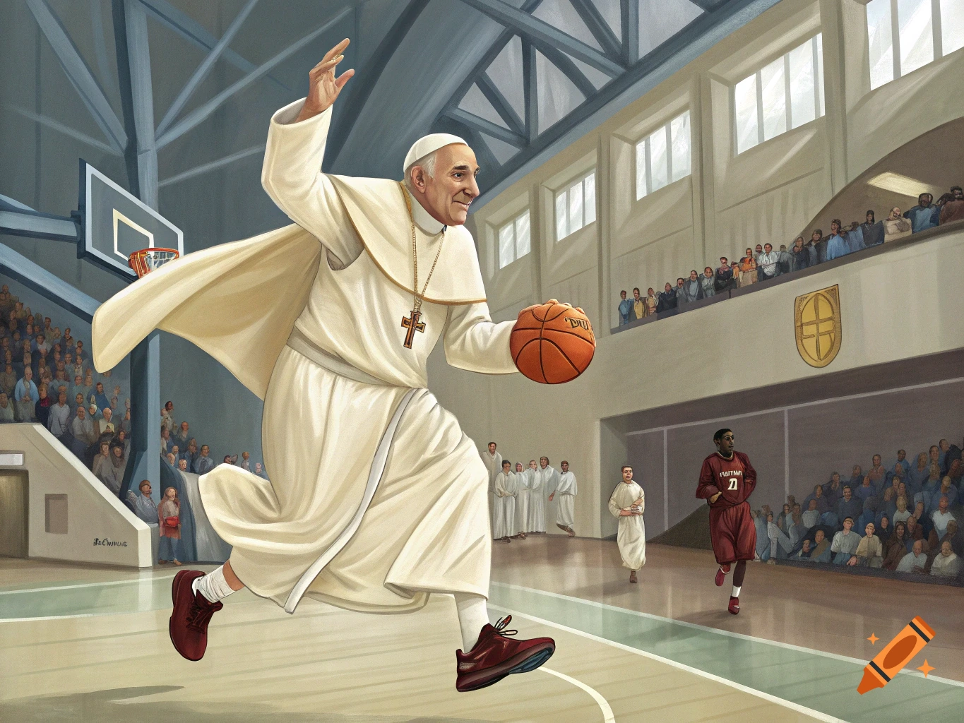 Illustration of Muhammad Ali facing the Pope in a boxing ring, both in ...