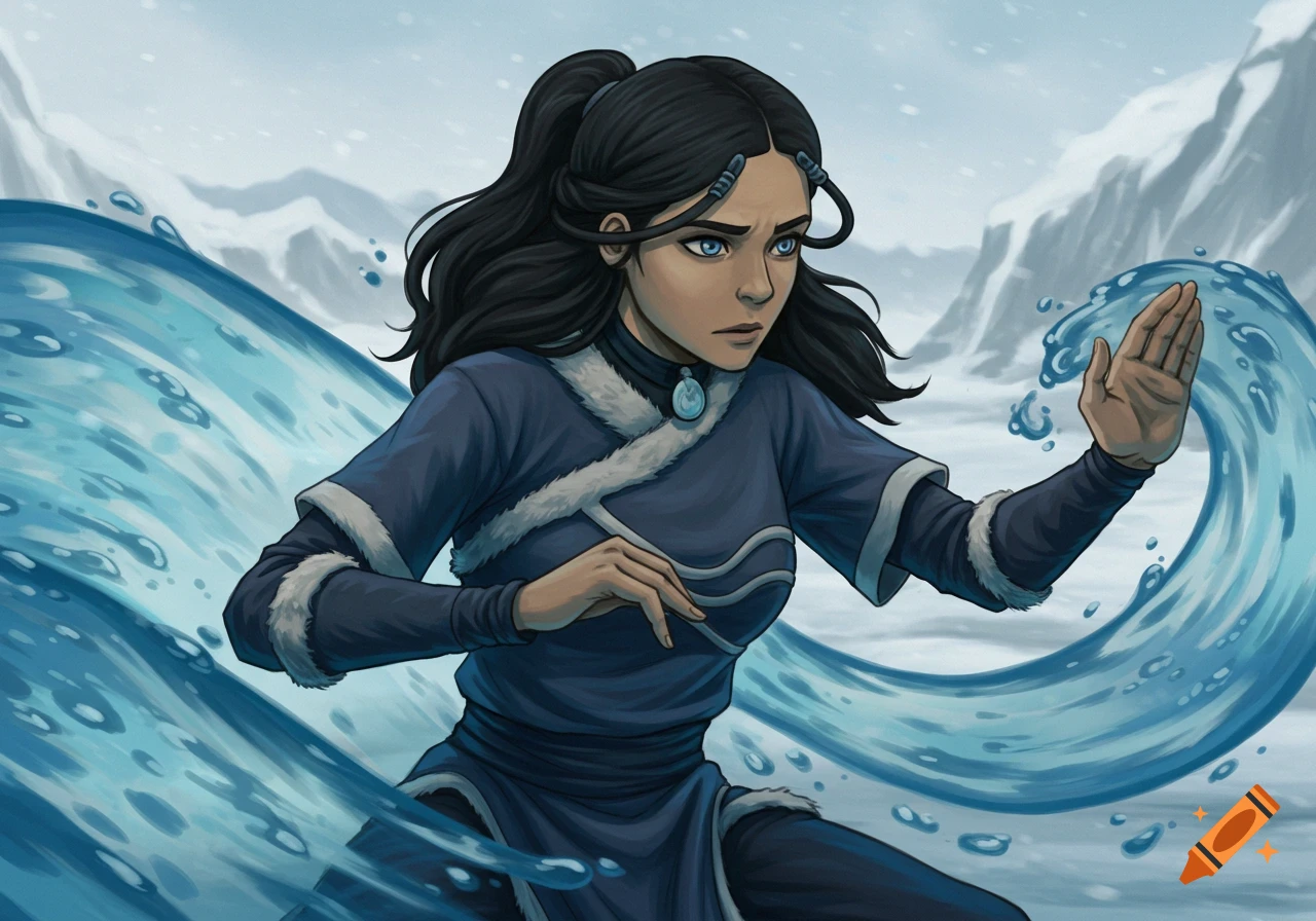 An illustration of a fierce character, resembling Azula, holding a red ...