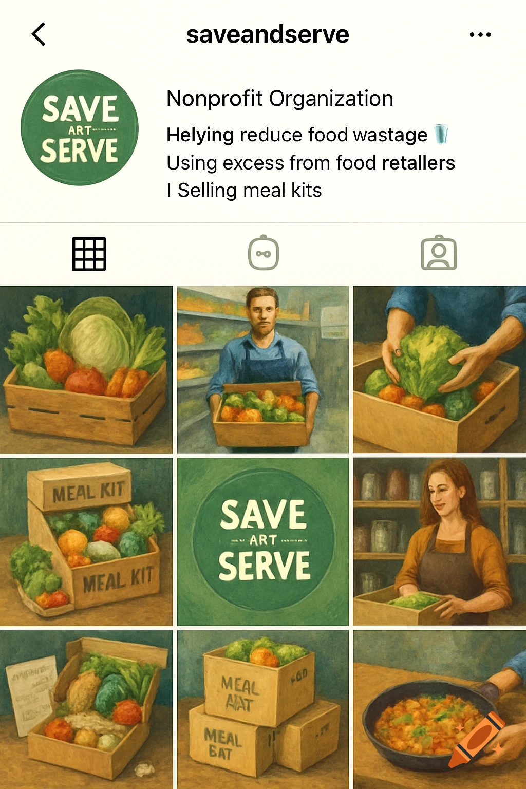 A fake Instagram grid for a nonprofit, showing meal kits and people ...
