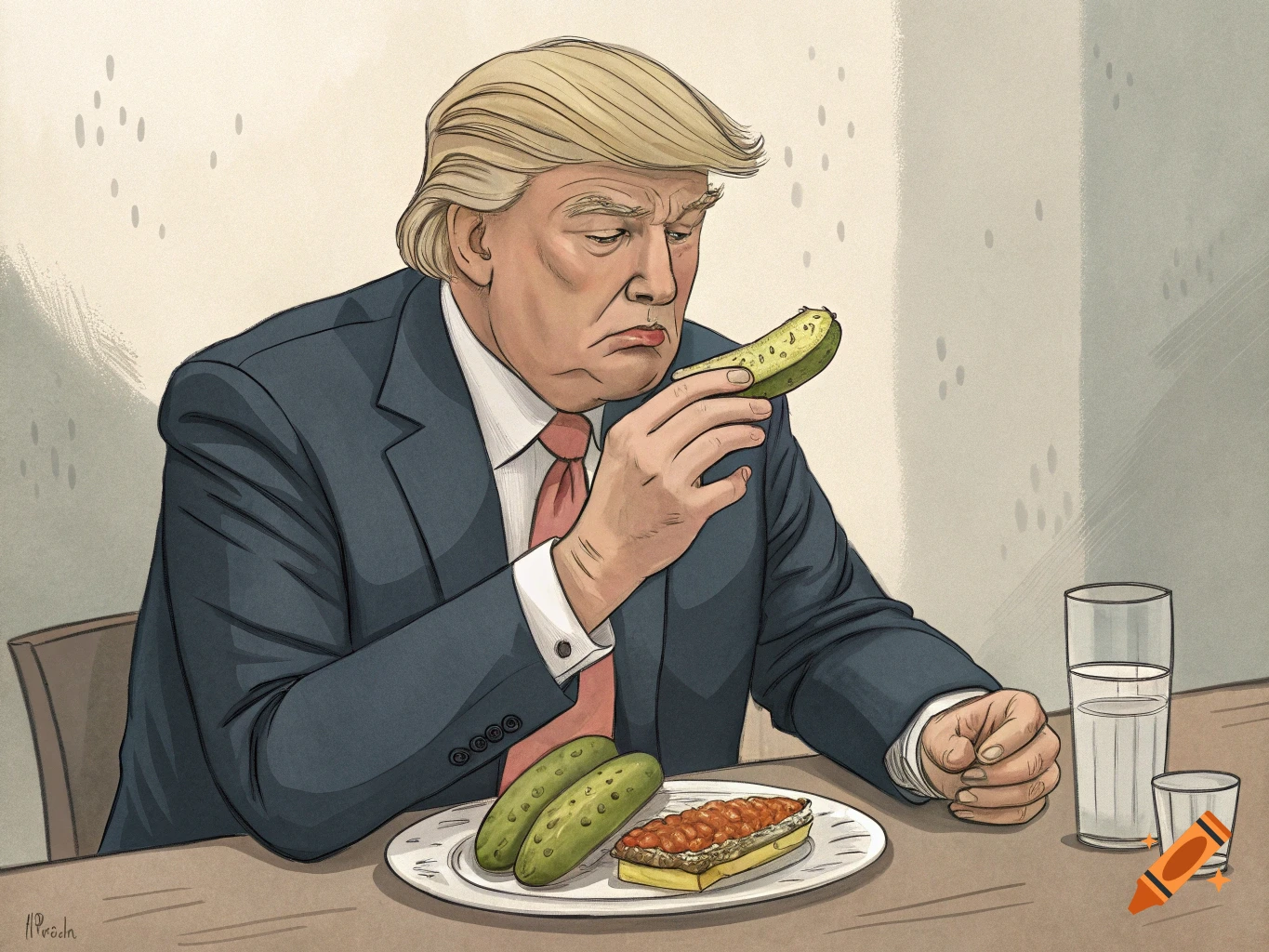 Illustrative portrait of Donald Trump with a large taco behind his head ...