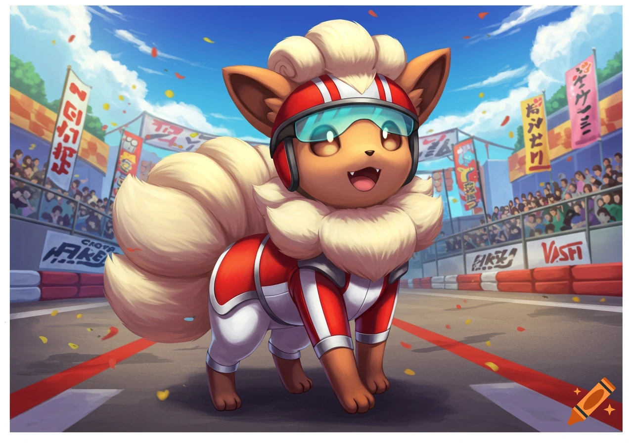 Vulpix as Japanese race queen at racetrack on Craiyon