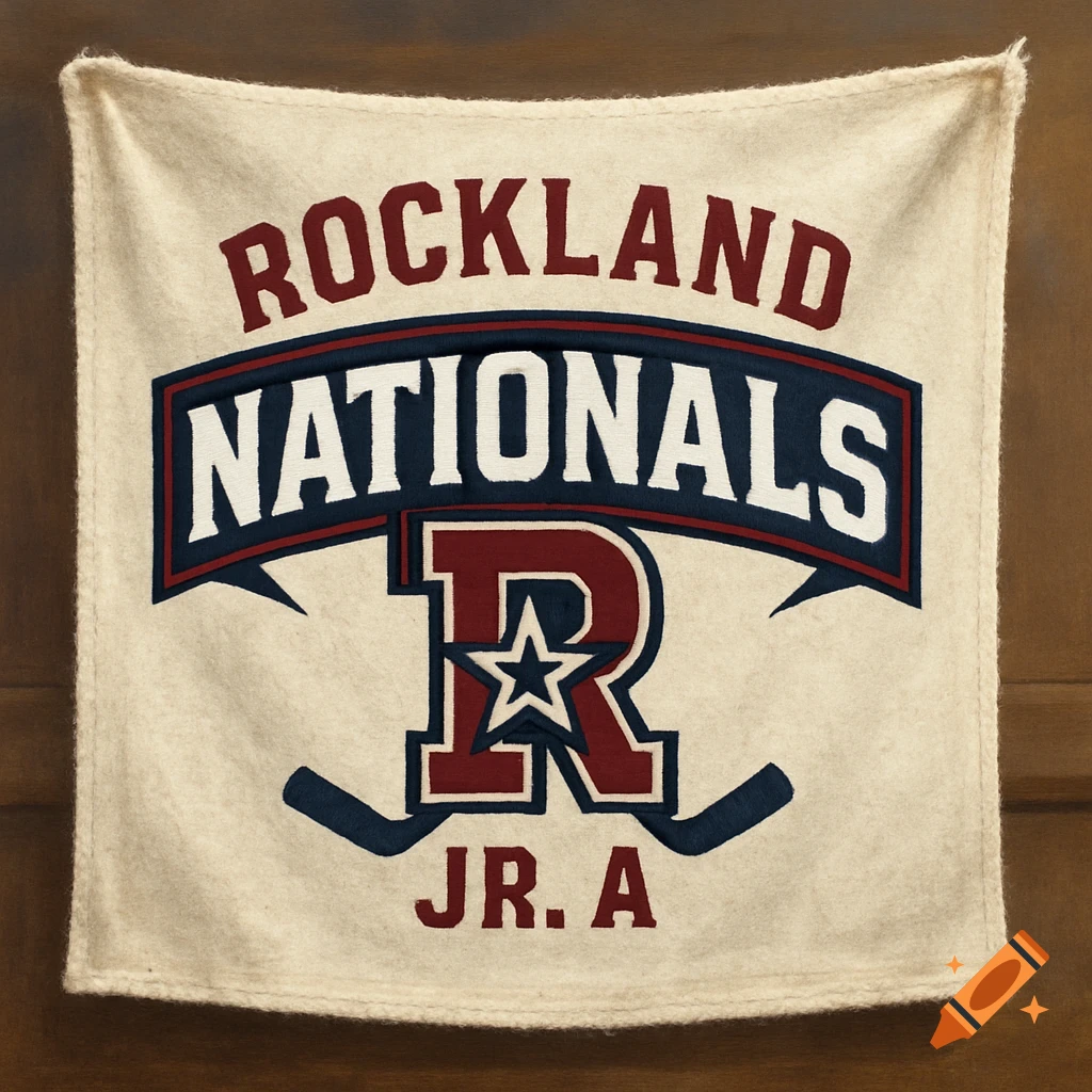 A rally towel for the Rockland Nationals Jr. A hockey team, featuring ...