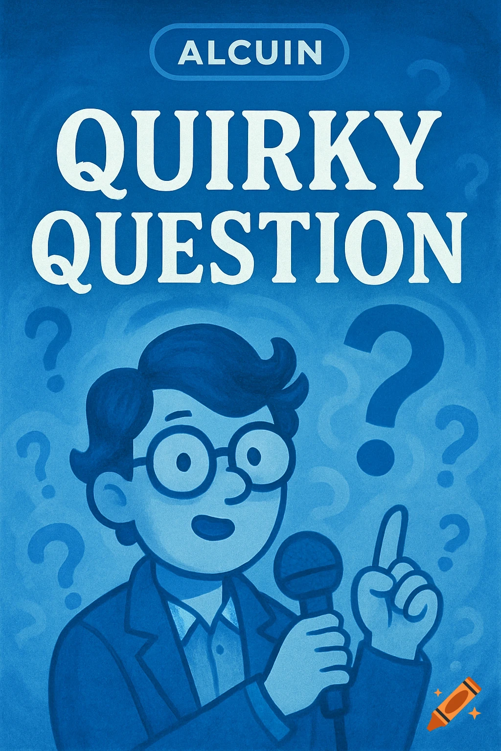 Quirky Question show cover by Alcuin, blue theme on Craiyon