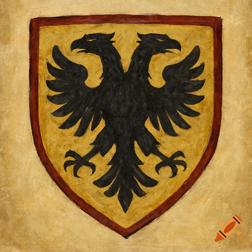 Minimalist insignia of medieval adventurers with a two-headed eagle shield on Craiyon